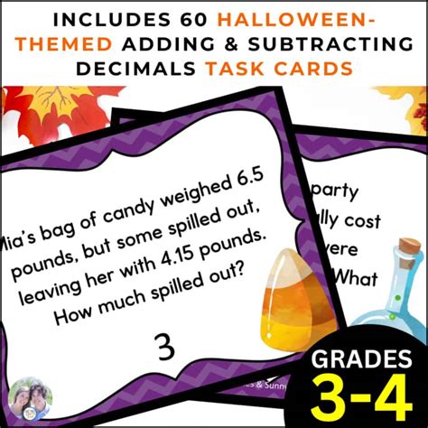 Adding And Subtracting Decimals Word Problems Task Cards For Halloween