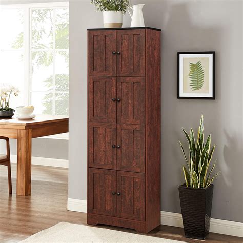 Tall Storage Cabinet With 4 Doors And 4 Shelves Wall Storage Cabinet