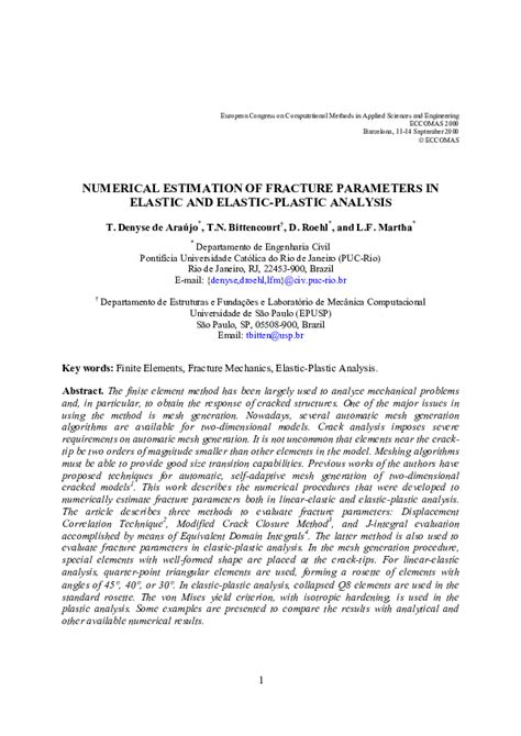 pdf numerical estimation of fracture parameters in elastic and