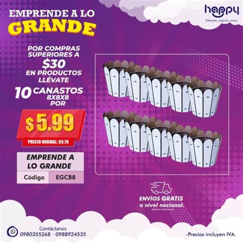 Emprende A Lo Grande Canastos 8 Cm Blanco Happy Day Recuerdos Y