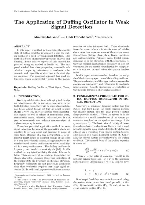 Pdf The Application Of Duffing Oscillator In Weak Signal Detection