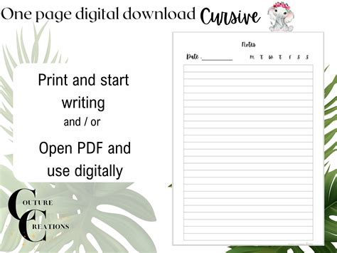 Cursive Notes Printable And Pdf Fillable Take Note Planning Minimal