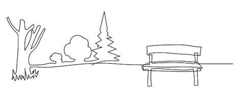 정원이나 공원의 길에 있는 나무 벤치 자연 속에서 휴식을 취할 수 있는 공간 연속 선화 벡터 일러스트 레이 션입니다 야외에 대한 스톡 벡터 아트 및 기타 이미지 Istock