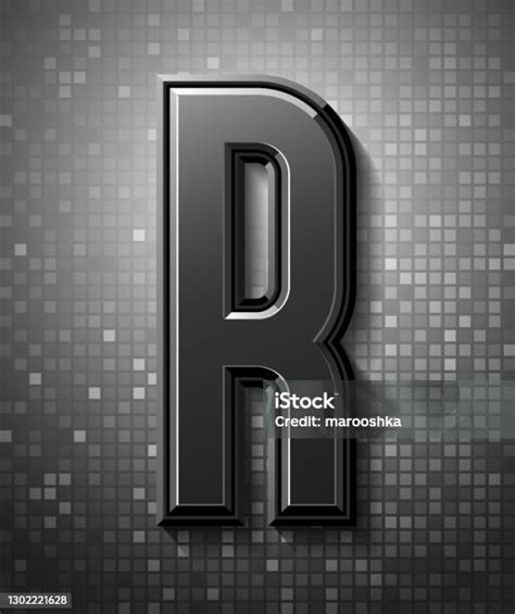 플레어 트렌디 한 응축 알파벳 산 세리프 픽셀 배경에 현대 Beveled 문자 R 모자이크 벡터 일러스트 10eps와 3d