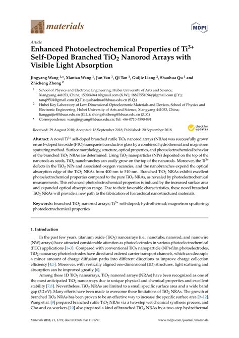 Pdf Enhanced Photoelectrochemical Properties Of Ti3 Self Doped Branched Tio2 Nanorod Arrays