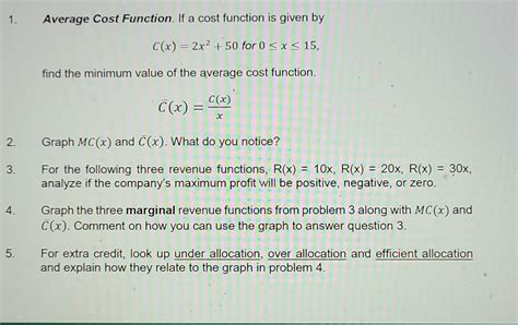 solved 1 average cost function if a cost function is given