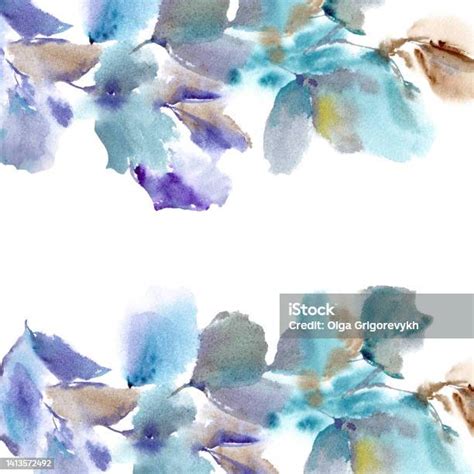 파란색 꽃 프레임 수채화 손으로 그린 꽃 인사말 카드 결혼식 초대장 디자인 장식 코너 0명에 대한 스톡 벡터 아트 및 기타 이미지 Istock