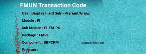 FMUN SAP Tcode For Display Field Seln Variant Group