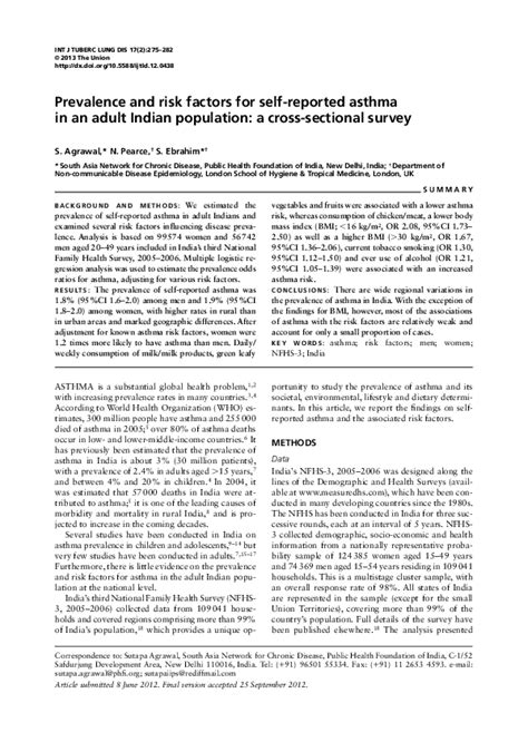 Pdf Prevalence And Risk Factors For Self Reported Asthma In An Adult