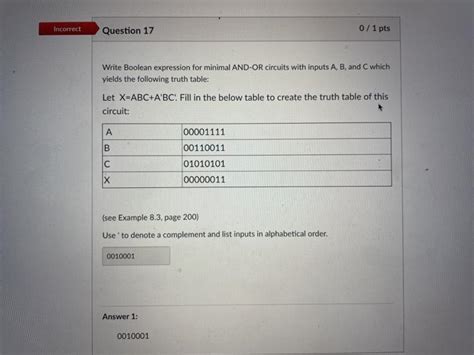 Solved Incorrect Question 17 01 Pts Write Boolean