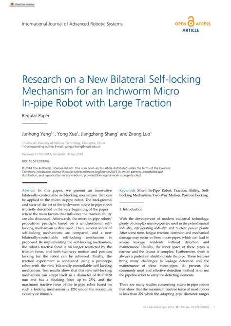 PDF Research On A New Bilateral Self Locking Mechanism For An Inchworm Micro In Pipe Robot