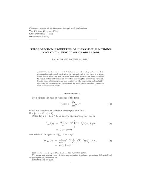 Pdf Subordination Properties Of Univalent Functions Involving A New Class Of Operators