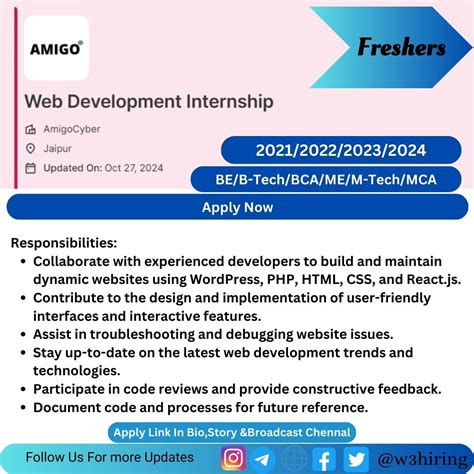 Amigocyber Recruitment 2024 Hiring Web Development Internship Beb