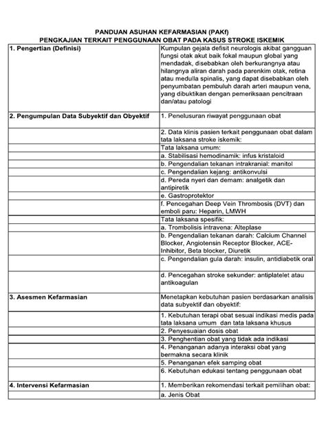 Stroke Iskemik Format Panduan Asuhan Kefarmasian Rev Pdf