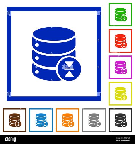 Select Database Table Row Flat Color Icons In Square Frames On White