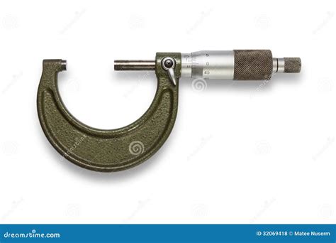 Micrometer Measuring Ball Bearing On Technical Drawing Clipping Path