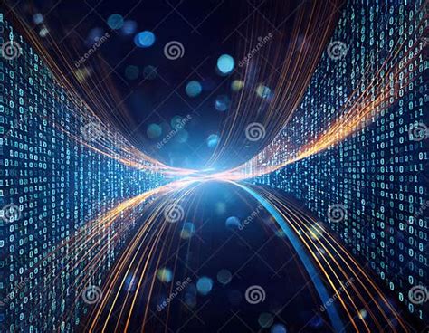 abstract digital binary code flowing on dark background stock image