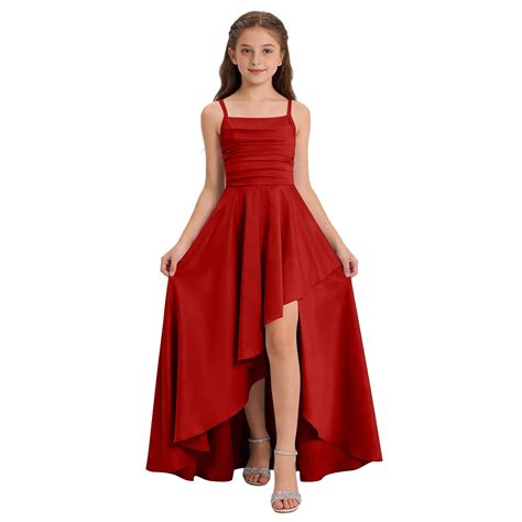 Maqroz Semi Formal Long Dresses For Teen Girls Spaghetti Strap Ruched