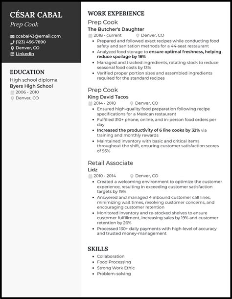 Prep Chef Sample Resume Prep Cook Resume Examples For 2025 Template