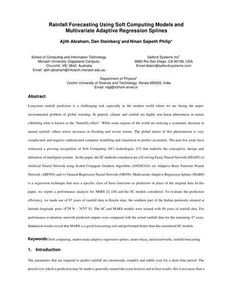 Pdf Rainfall Forecasting Using Soft Computing Models And Multivariate Adaptive Regression