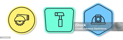 세트 라인 전기 원형 톱 망치와 노동자 안전 헬멧 컬러 셰이프입니다 벡터 갈고리 발톱에 대한 스톡 벡터 아트 및 기타 이미지 갈고리 발톱 강철 개선 Istock