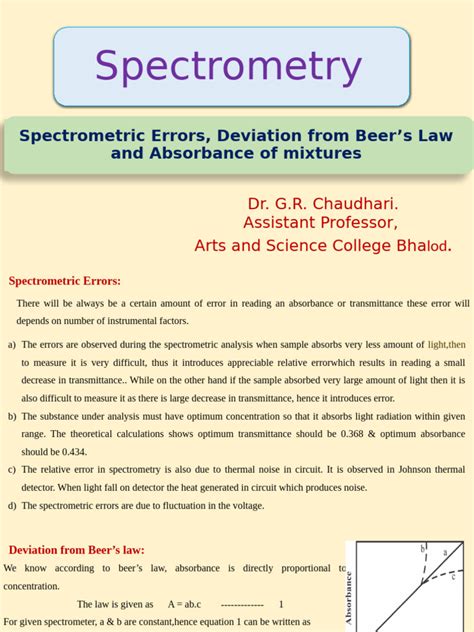 spectrometry errors and deviation from beer s law pdf absorbance