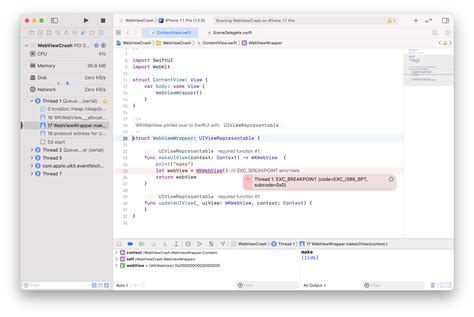 Swift Swiftui Ios 13 Uiviewrepresentable Of Wkwebview Gets Thread 1