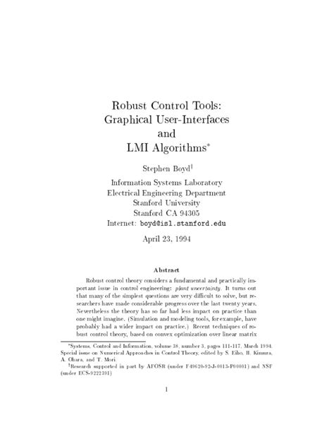 Robust Control Tools For Engineers Pdf Control Theory Mathematical Optimization