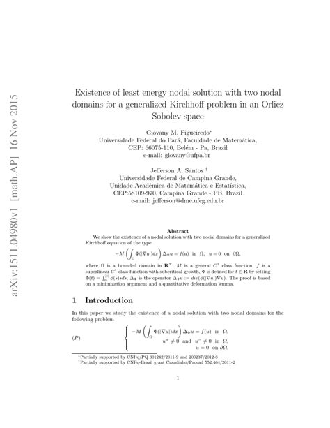 Pdf Existence Of Least Energy Nodal Solution With Two Nodal Domains For A Generalized