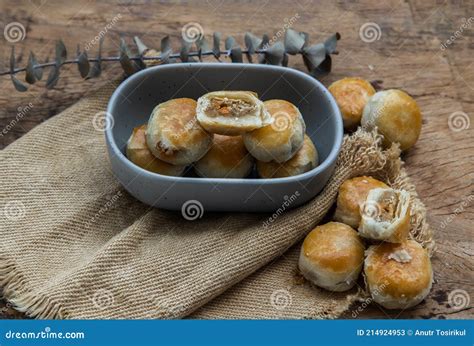 A Traditional Asian Pastry Or Tao Sor On Rustic Wooden Table Chinese
