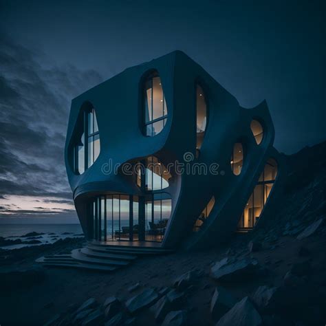 Ai Generated An Architectural Masterpiece A Cuboid Building Standing Tall On A Sandy Beach