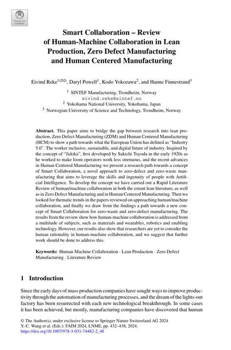 Pdf Smart Collaboration Review Of Human Machine Collaboration In Lean Production Zero