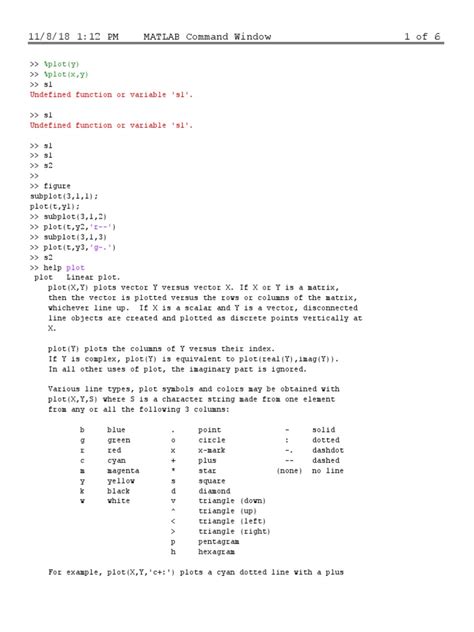 11 8 18 1 12 pm matlab command window 1 of 6 plot y plot x y