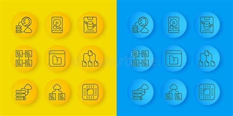 Set Line Network Cloud Connection Hierarchy Organogram Chart File Missing Processor With Cpu