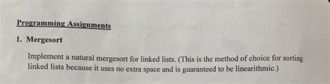 solved implement a natural mergesort for linked lists this