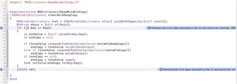 objective c analyzer issue potential leak of an object allocated on