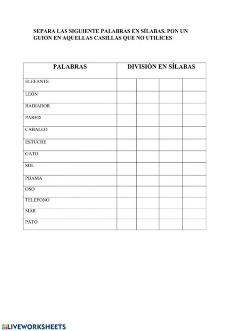 Worksheet Separating Words Into Syllables