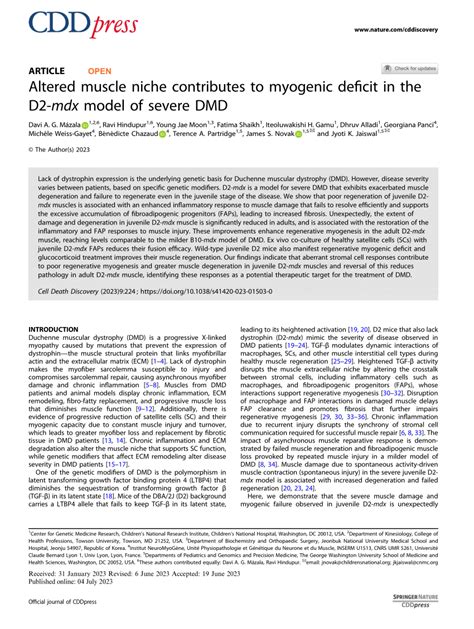 Pdf Altered Muscle Niche Contributes To Myogenic Deficit In The D2