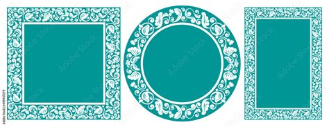 Set Of Floral Design Elements Rectangle Square And Circle Frame With Elegant Patterns