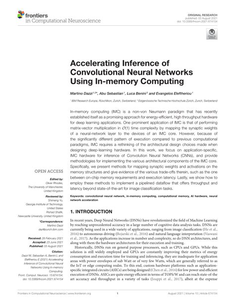 Pdf Accelerating Inference Of Convolutional Neural Networks Using In Memory Computing