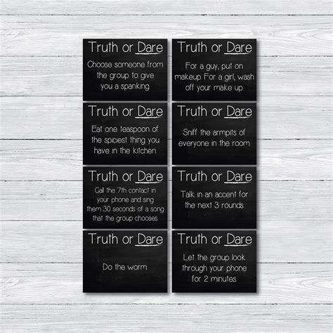 48 Printable Truth Or Dare Cards Truth Or Dare Party Cards Printable