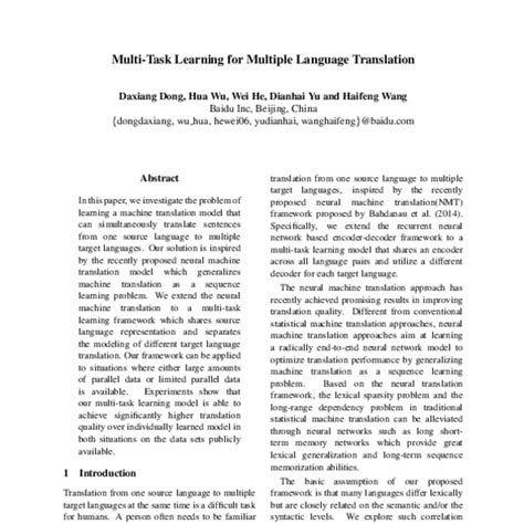 Multi Task Learning For Multiple Language Translation Acl Anthology