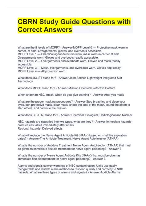 CBRN Study Guide Questions With Correct Answers CBRN Stuvia US