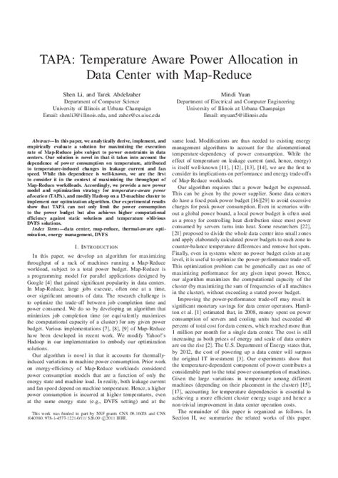 Pdf Tapa Temperature Aware Power Allocation In Data Center With Map Reduce