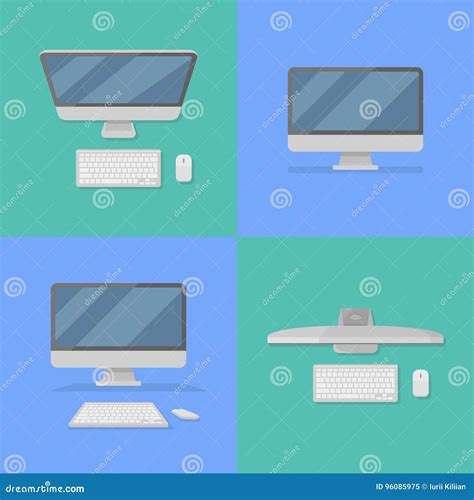 Set Of Desktop Personal Computer Flat Style Icons Vector Illustration Stock Vector
