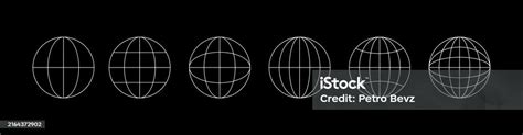 원 형태의 세계 지구 그리드 선형 줄무늬 구 지구 위도 및 경도 선 그리드 복고풍 미래 지향적인 디자인 요소 벡터 일러스트 레이 션 3차원 형태에 대한 스톡 벡터 아트 및