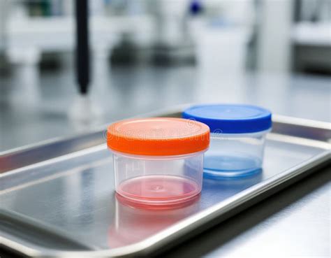 Sterile Urine Or Fluid Sample Container On Tray Stock Image Image Of