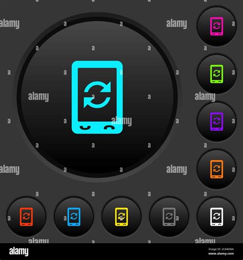 Mobile Syncronize Dark Push Buttons With Vivid Color Icons On Dark Grey