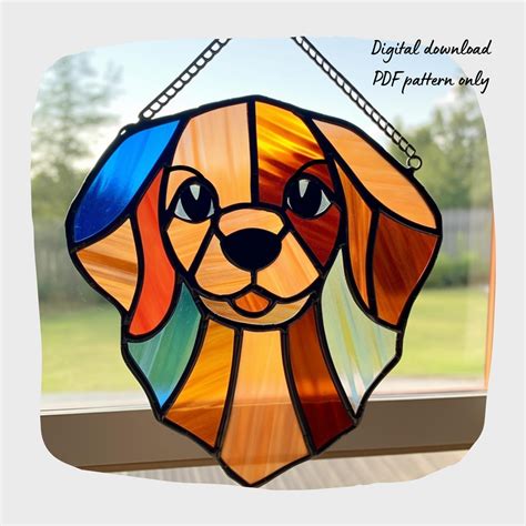 Dog Stained Glass Pattern Animal Stained Glass Pattern Digital