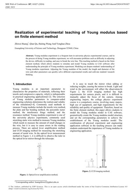 Pdf Realization Of Experimental Teaching Of Young Modulus Based On